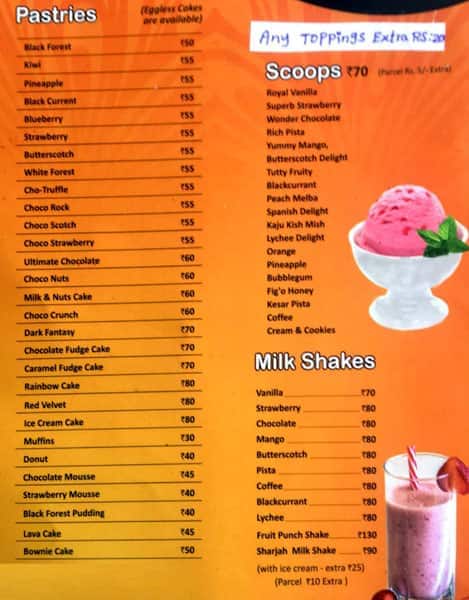 Menu at Aroma Bakery, Coimbatore, State Bank Road