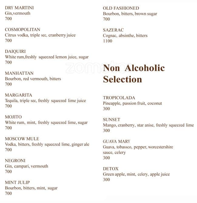 Menu at UNO Izakaya - JW Marriott, Bengaluru