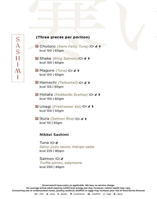 Menu of UNO Izakaya - JW Marriott, Lavelle Road, Bangalore