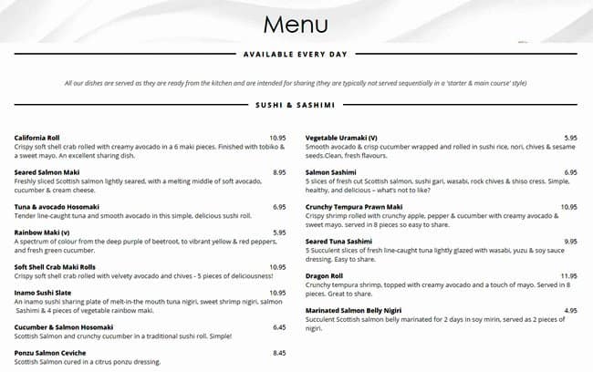 inamo Soho a London: Foto del Menu con Prezzi - Zomato UK