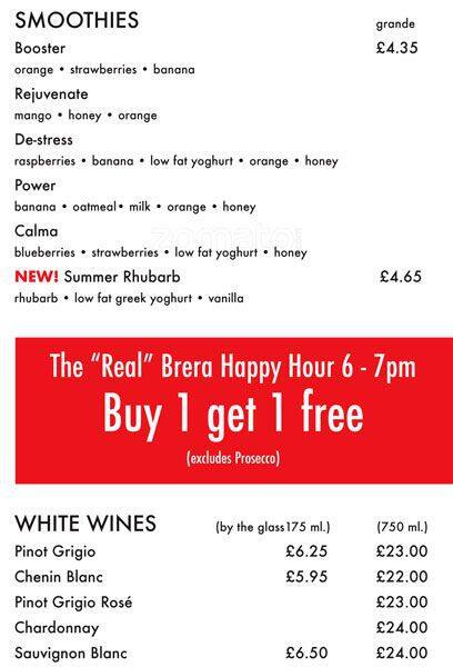 Menu at Brera cafe, London, Unit 12