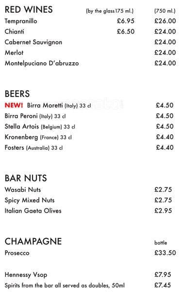 Menu at Brera cafe, London, Unit 12