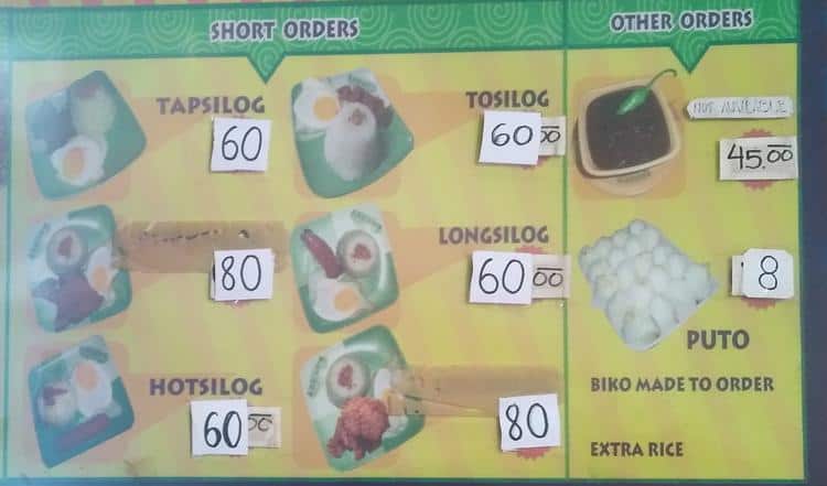 Menu at Lakay's Special Palabok restaurant, Makati, 38 JP Rizal Extension