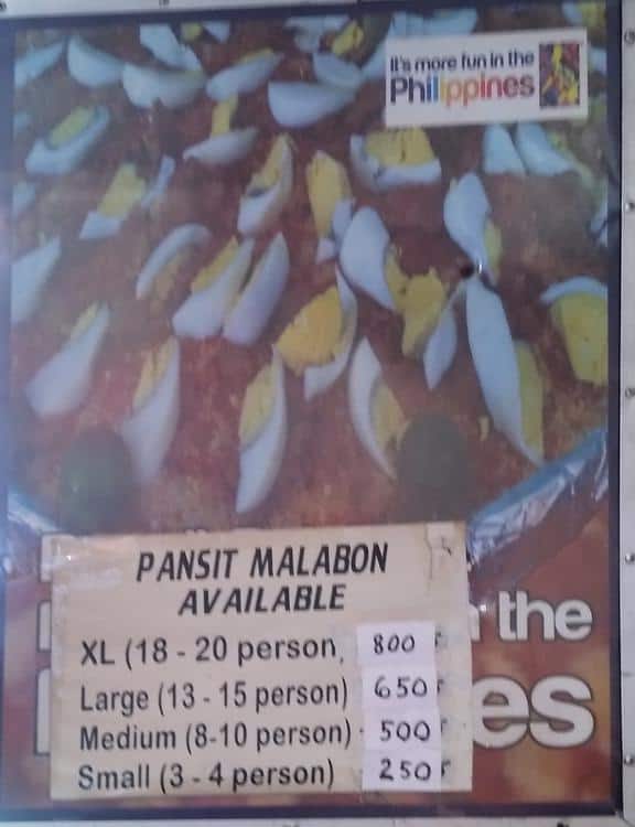 Menu at Lakay's Special Palabok restaurant, Makati, 38 JP Rizal Extension