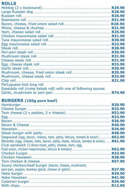 Menu au FUNCHAL FAST FOODS, Roodepoort, 44 Cecil Knight St