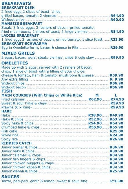 Menu au FUNCHAL FAST FOODS, Krugersdorp, 44 Cecil Knight St