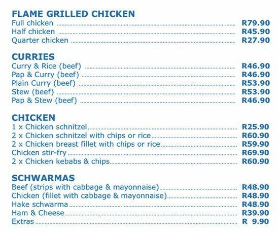 Menu au FUNCHAL FAST FOODS, Roodepoort, 44 Cecil Knight St
