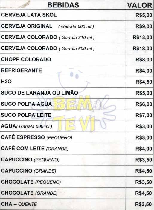 Menu at Bem Te Vi cafe, São Paulo