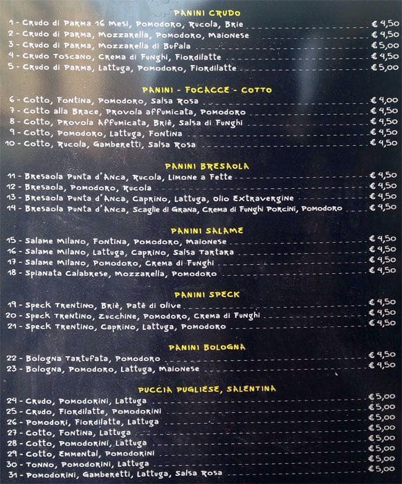 Menu da Calo Alessandro pub & bar, Milano