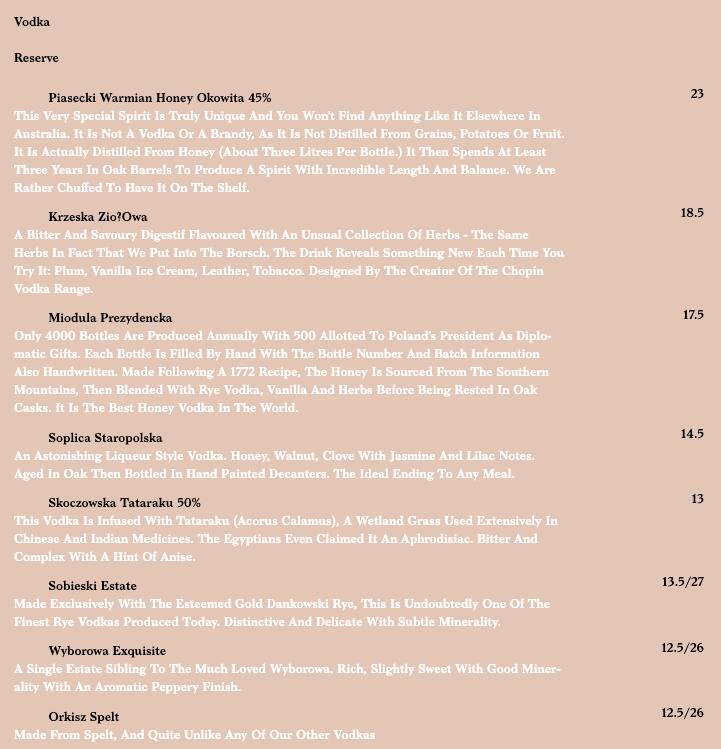 Menu at Borsch Vodka & Tears pub & bar, Windsor