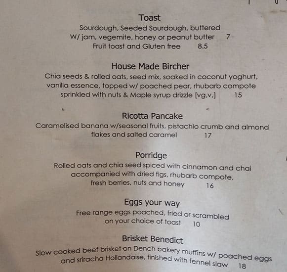 Menu at Snow Pony cafe, Deepdene