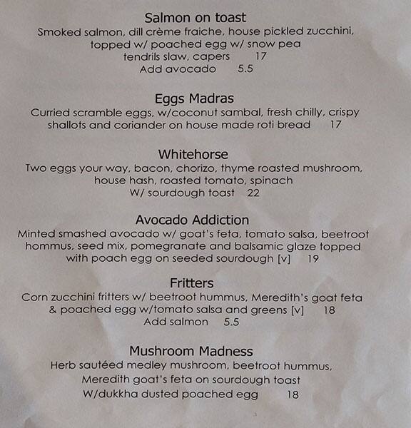 Menu at Snow Pony cafe, Deepdene