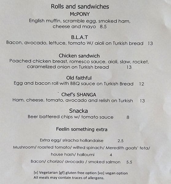 Menu at Snow Pony cafe, Deepdene