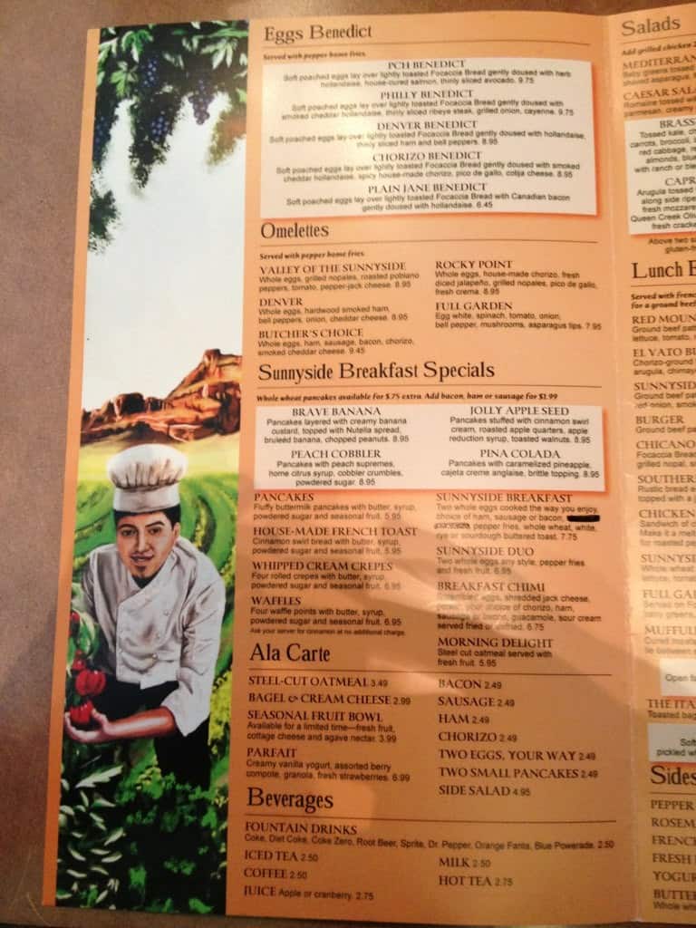 Menu at Sunnyside Breakfast Lounge pub & bar, Mesa