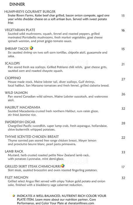 Menu at Humphreys La Jolla Grill restaurant, San Diego, Holiday Ct