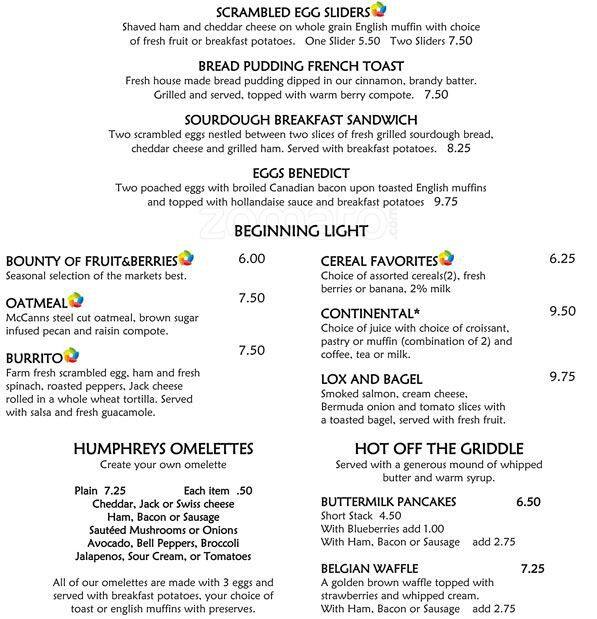 Menu at Humphreys La Jolla Grill restaurant, San Diego, Holiday Ct