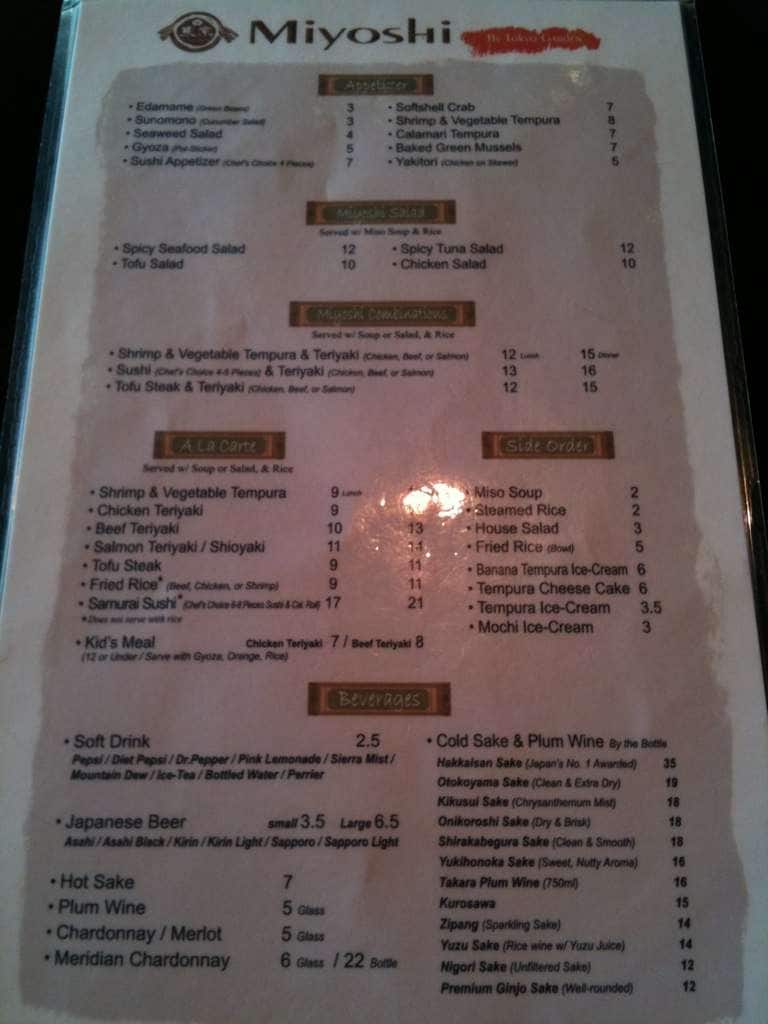 Menu at Miyoshi Japanese Restaurant, Bakersfield