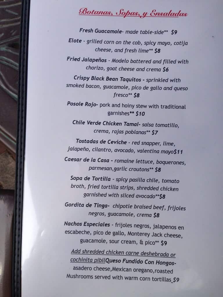 Menu at Bella's Mexican Grill restaurant, Taos