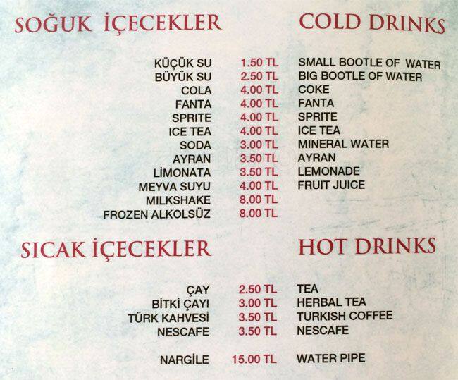 Menu at Amfora Restaurant, Bodrum