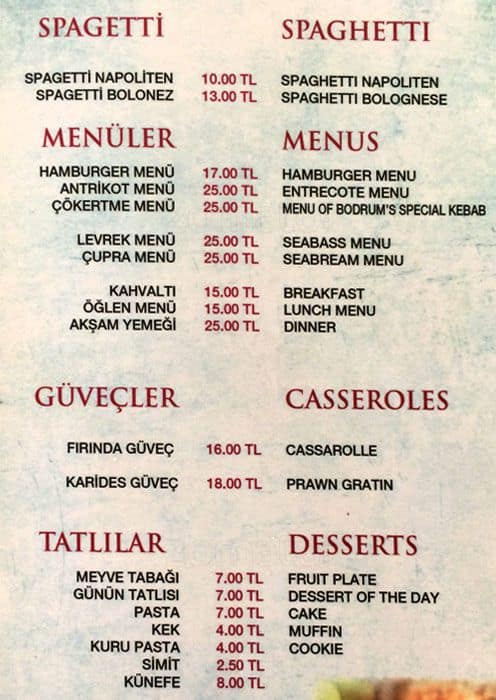 Menu at Amfora Restaurant, Bodrum