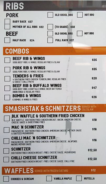 Menu at RocoMamas steakhouse, Windsor