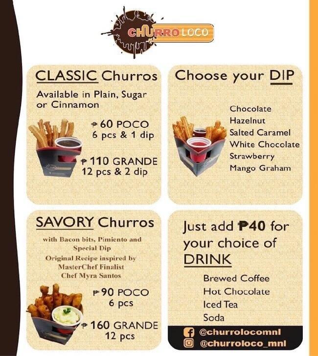 Menu at Churro Loco, Taguig