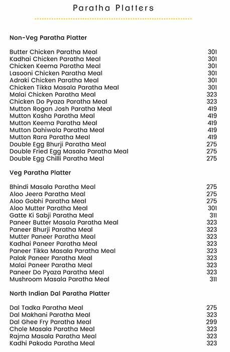 Menu of Paratha Meal Co, Bellandur, Bangalore