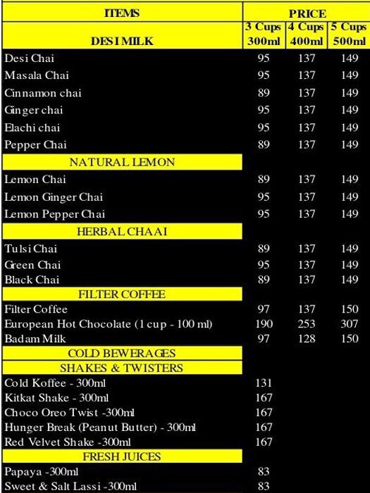 Menu at Chai Resto, Bengaluru, Shop 203