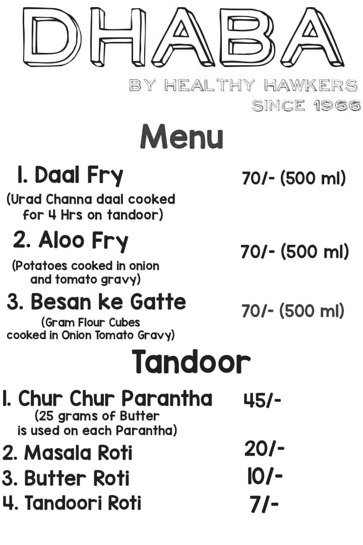 Menu of Chacha Dhaba, Ballabhgarh, Faridabad