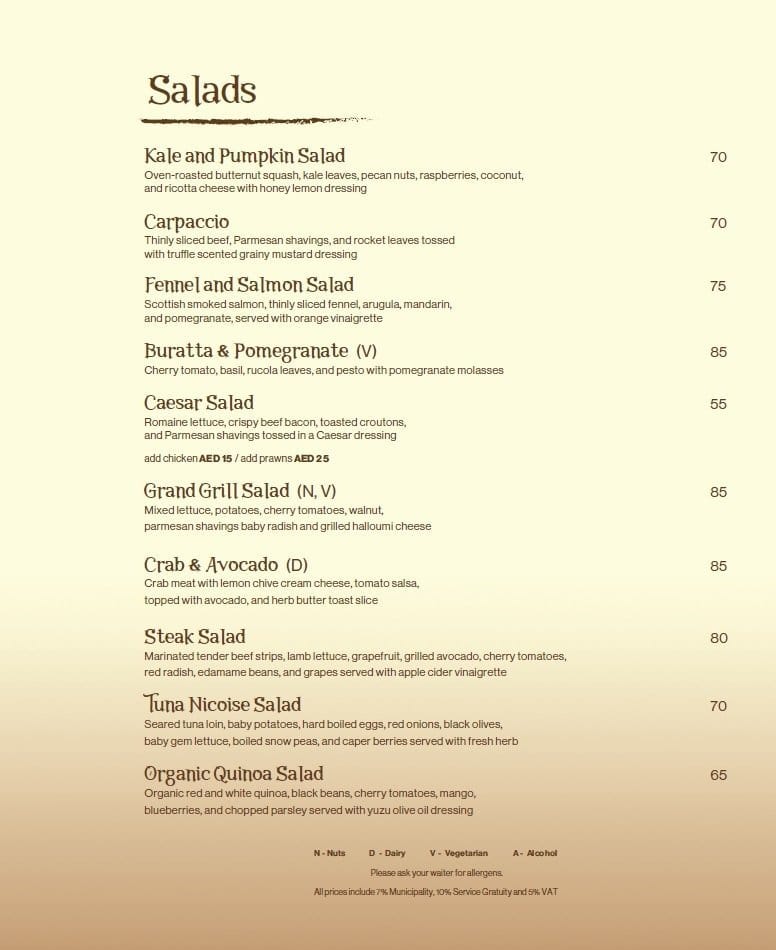 Menu of The Grand Grill - Habtoor Grand Resort, Autograph Collection ...