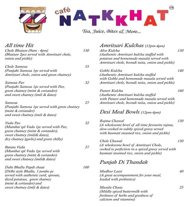 Menu of Cafe Natkkhat, Vashi, Navi Mumbai