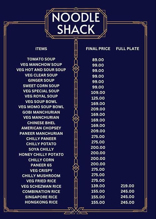 Menu of Noodle Shack, Bavdhan, Pune