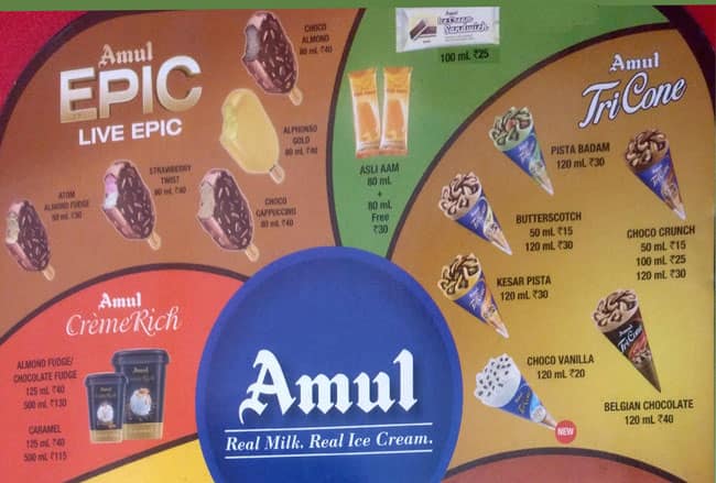 Menu at Amul Ice-cream Parlour, Mangaluru