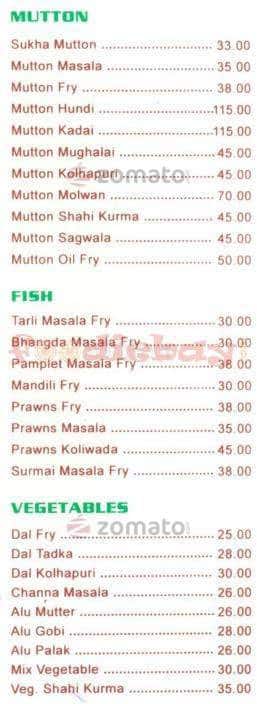 Menu at Hotel Krishna, Mumbai, Shop No 6