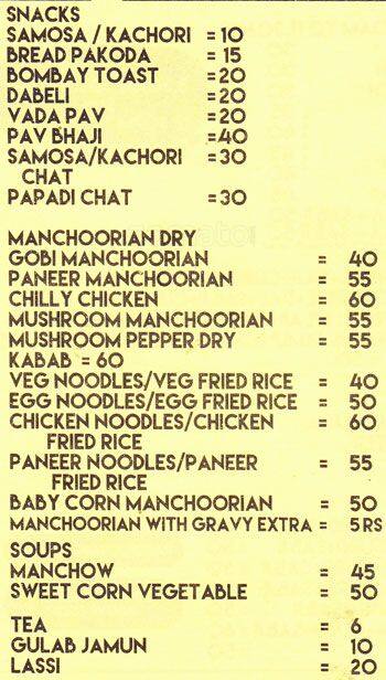 Menu at Lakshmi Chats, Bengaluru, RP26+MJQ