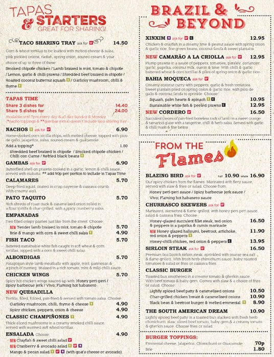 Menu at Las Iguanas - Deansgate restaurant, Manchester, 84 Deansgate