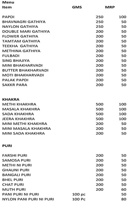Menu of Shree Saurashtra Sweets & Namkeen, Gota, Ahmedabad