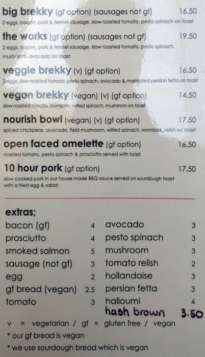 Menu at Larder Section restaurant, Melbourne