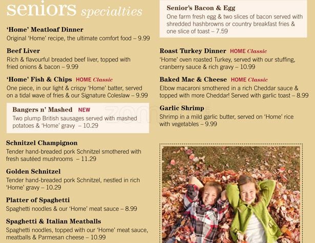 Menu at Home Restaurant, Maple Ridge