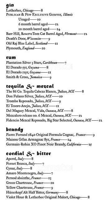 Menu at The Publican, Chicago