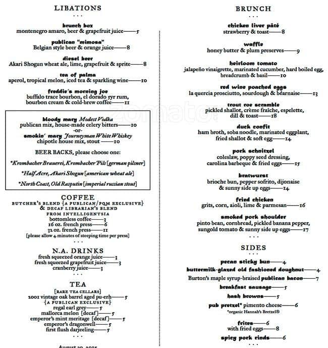 Menu at The Publican, Chicago