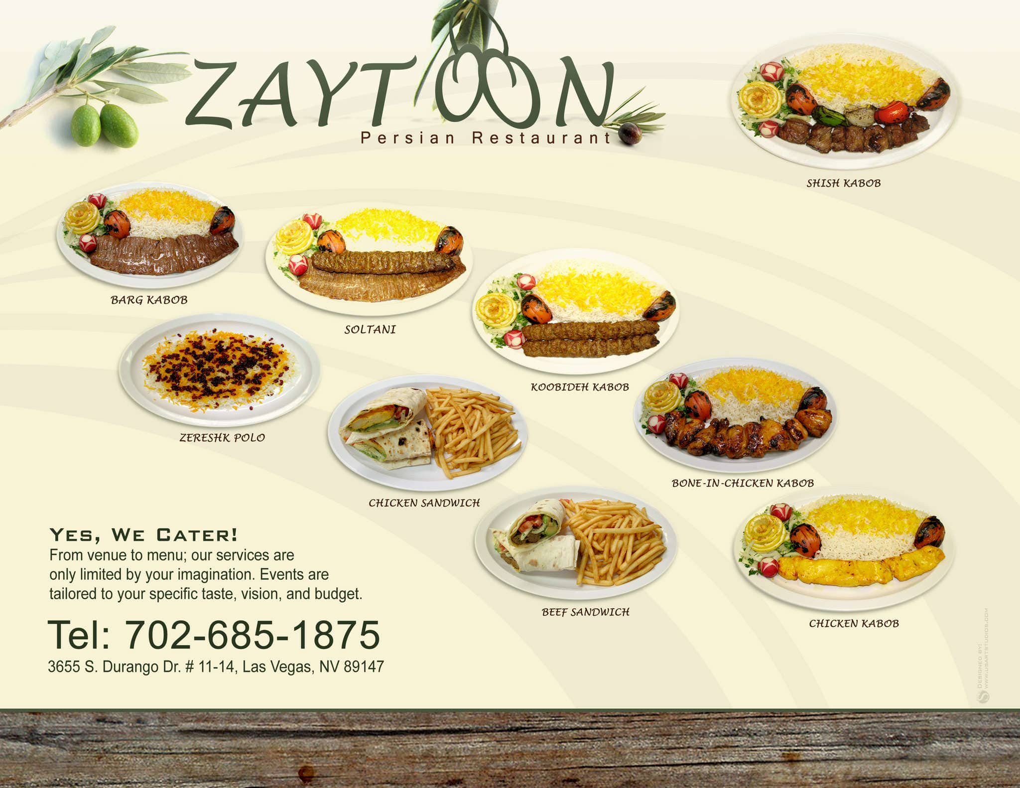Menu at Zaytoon restaurant, Las Vegas
