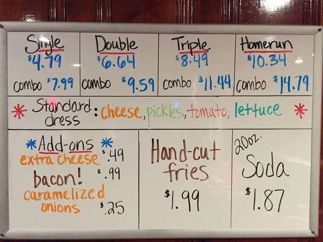 Menu at Tay's Burger Shack restaurant, North Kansas City