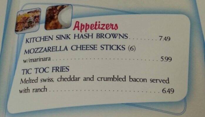 Menu at Tic Toc Cafe, Metairie
