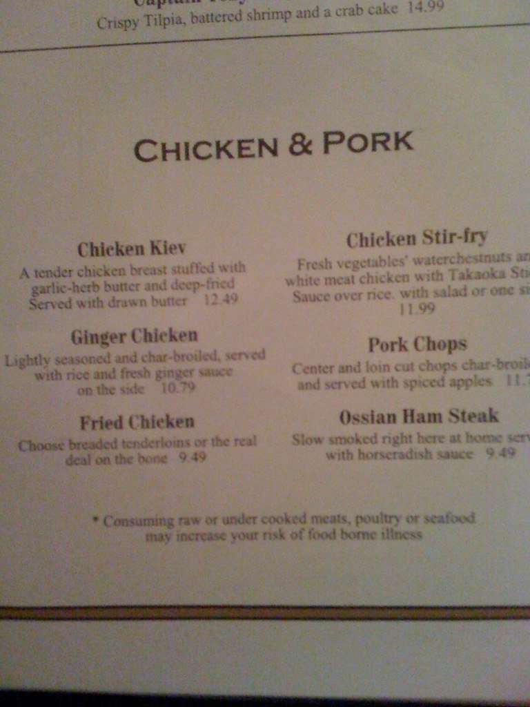 Menu at Don Hall's Factory steakhouse, Fort Wayne