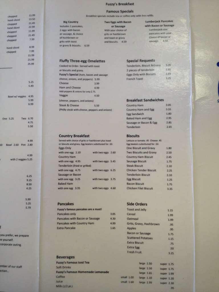 Menu at Fuzzy's BBQ, Madison