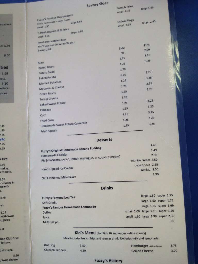 Menu at Fuzzy's BBQ, Madison