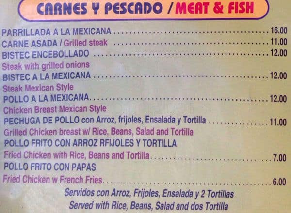 Menu at Tacos Y Mas restaurant, New York City