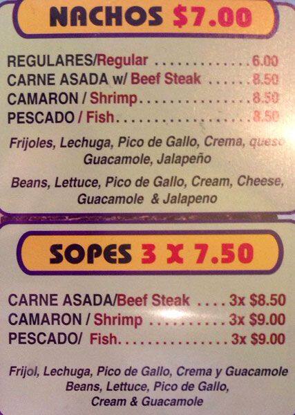 Menu at Tacos Y Mas restaurant, New York City