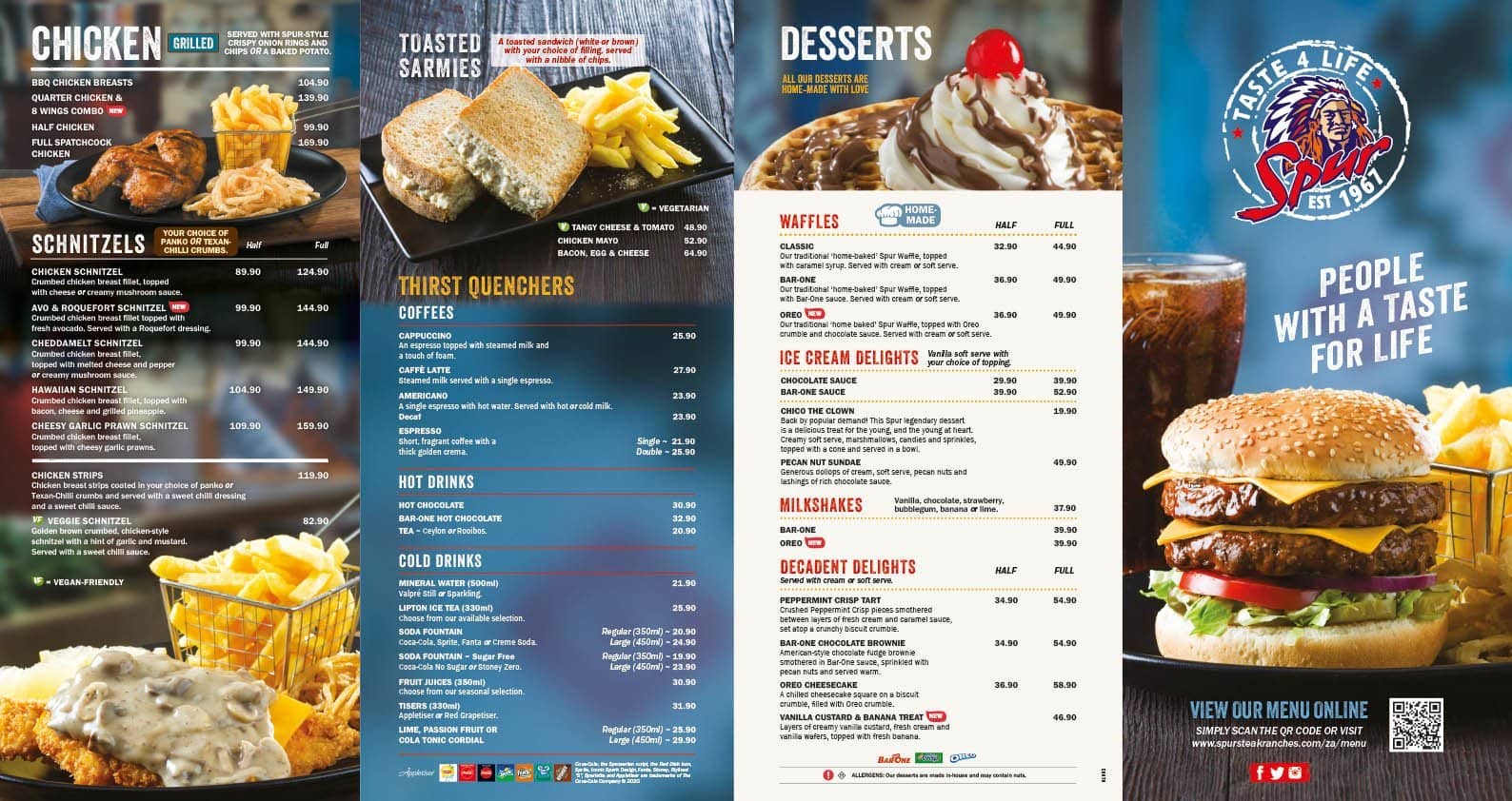 Menu at Golden Nugget Spur, Bloemfontein